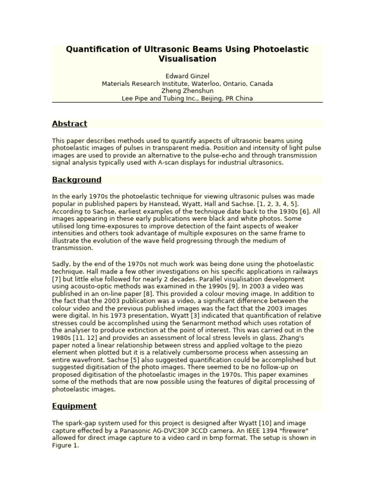 Quantification of Ultrasonic Beams Using Photoelastic Visualisation ...