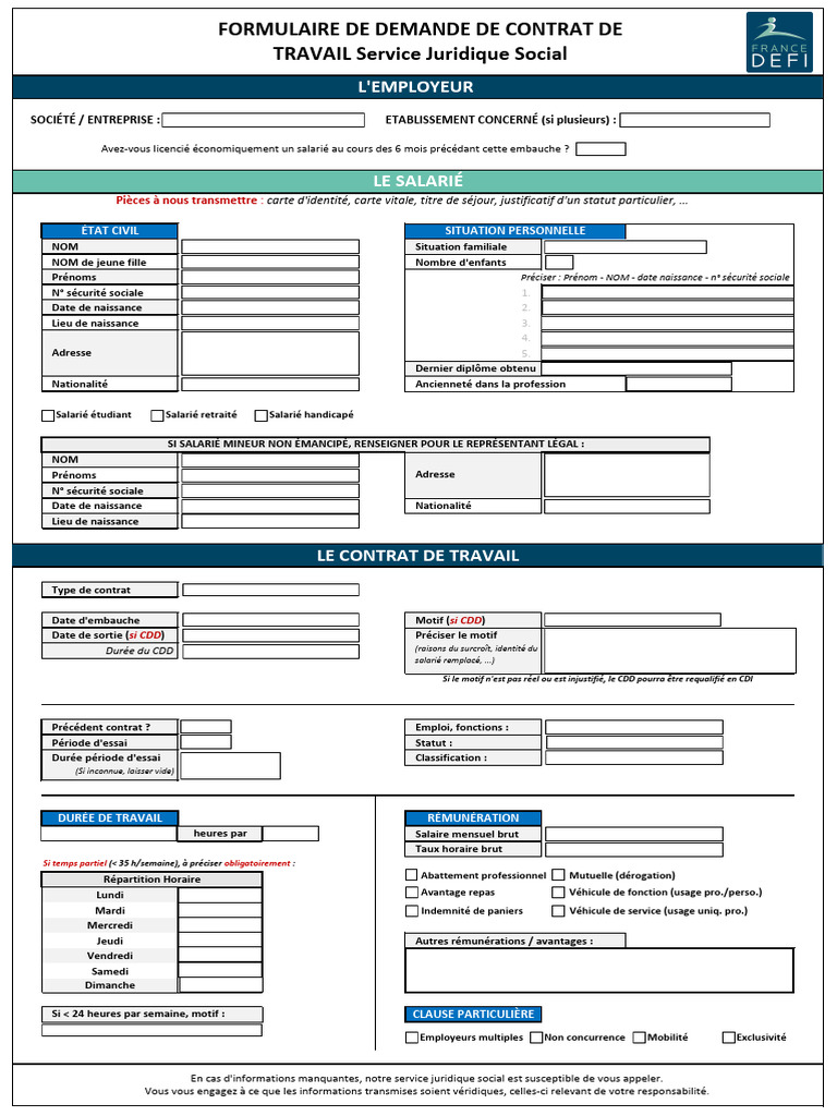 Outils - Fiche de Renseignements Contrat de Travail | PDF
