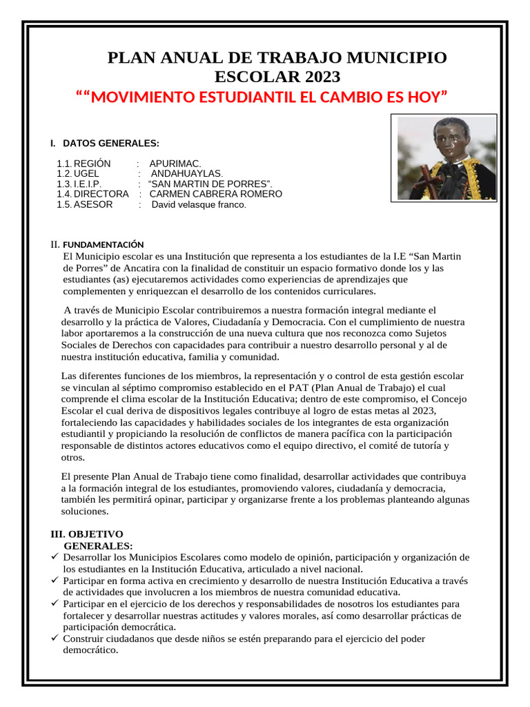 plan municipio escolar 2023 SMP david | PDF