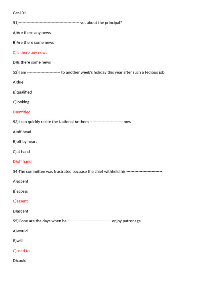 GES 101 Past Questions and Answers | PDF | Verb | Subject (Grammar)