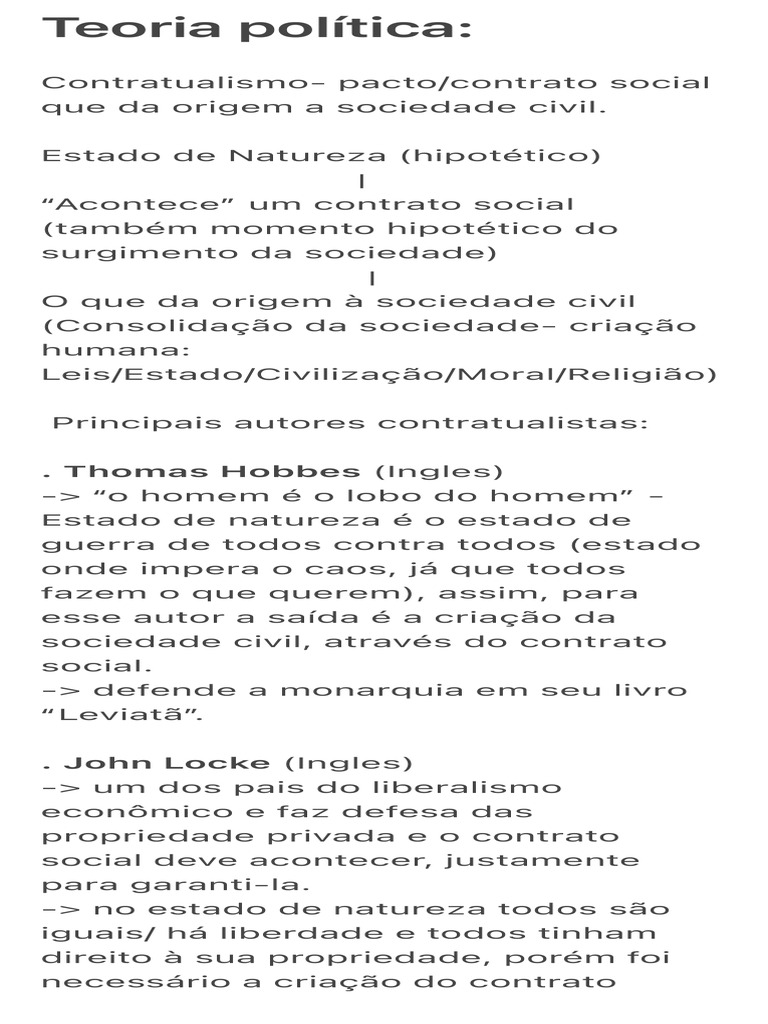 Teoria Política Moderna Resumo Po | PDF