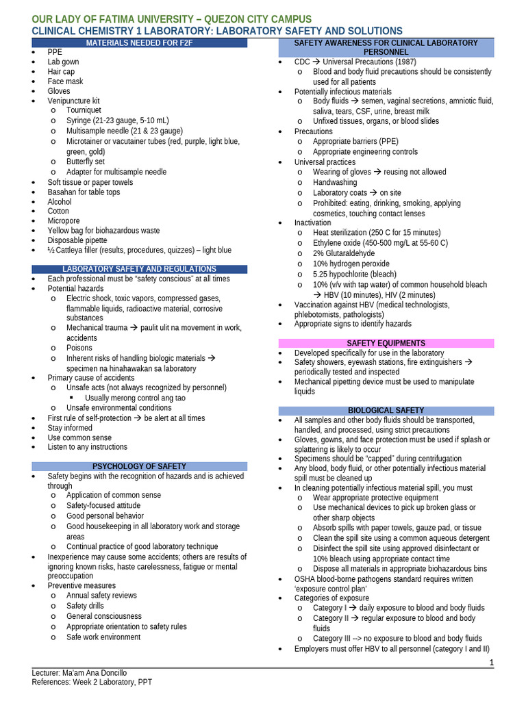 CC1 Lab - Lab Safety & Solutions | PDF