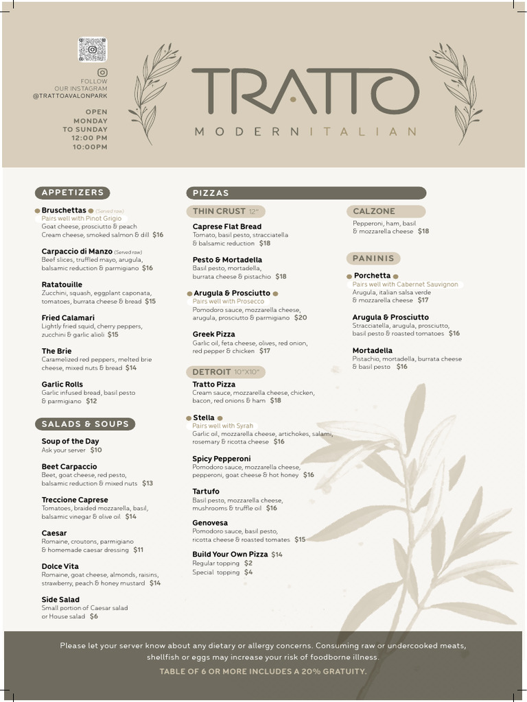 Tratto Menu Food 0824 | PDF