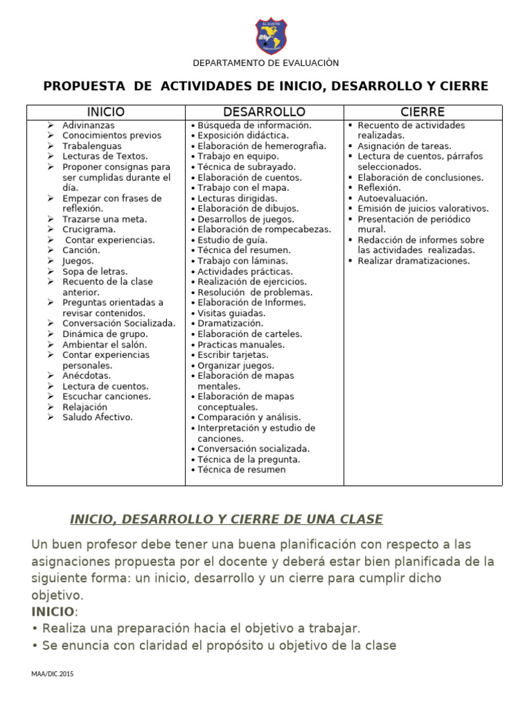 Inicio Desarrollo Cierre | PDF