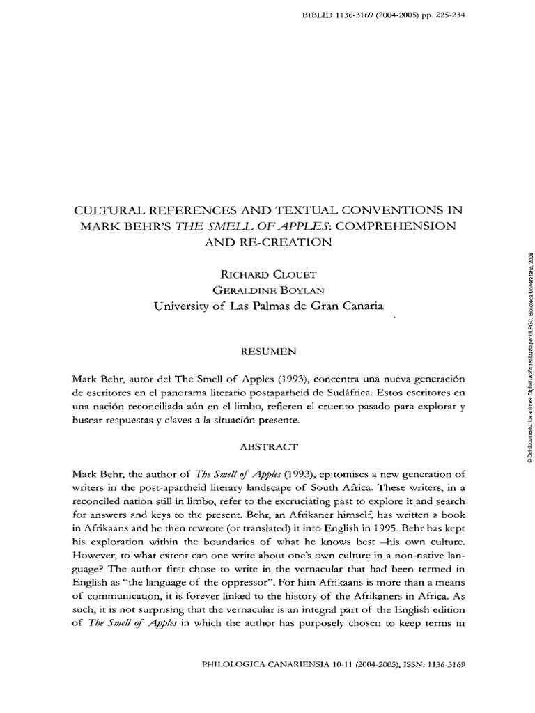 Clouet, Boylan Cultural Refernces and Textual Conventions in Mark Behr ...