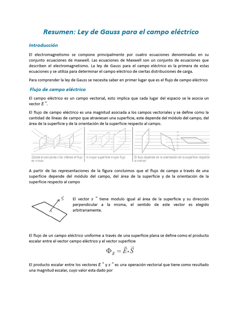 Resumen Ley de Gauss para Campo Electrico-1 | PDF | Vector Euclidiano | Campo (física)