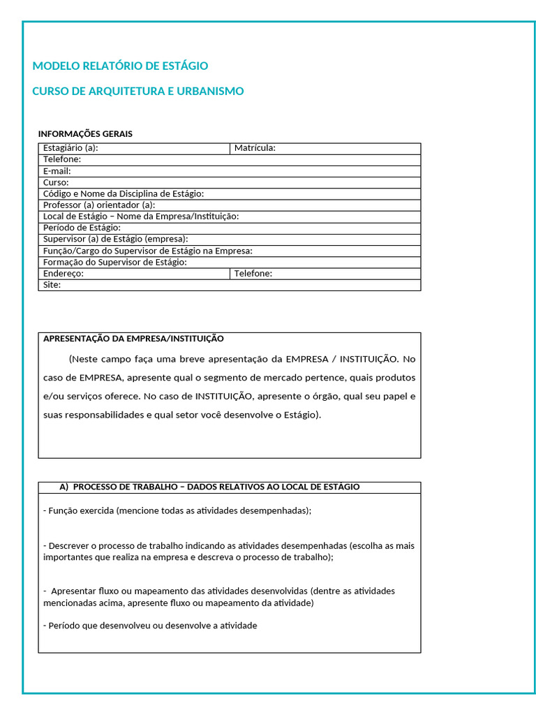 Modelo Relat Rio de Est Gio - AU | PDF