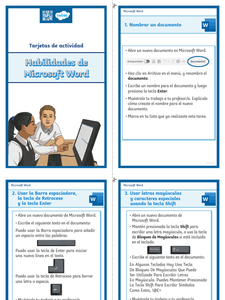 CL Cs 1708487669 Tarjetas de Actividad Habilidades de Microsoft Word - Ver - 2 | PDF