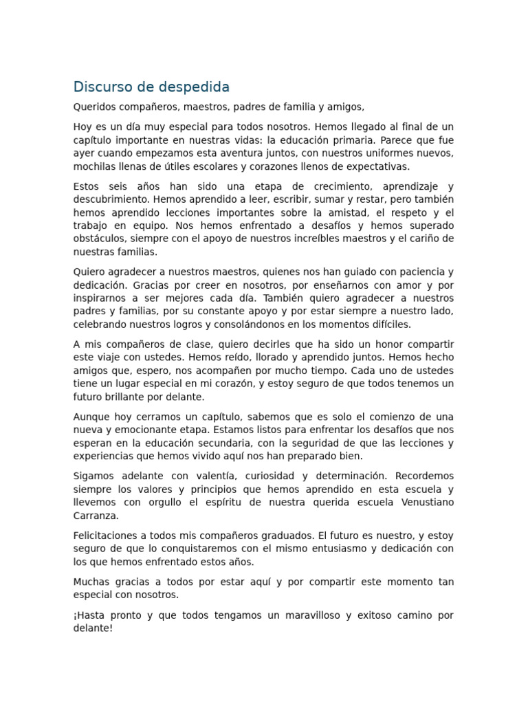 Discurso Despedida Primaria | PDF