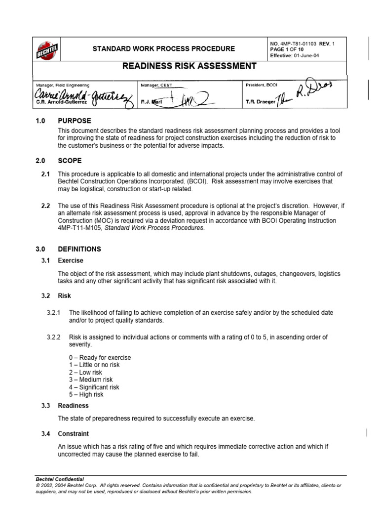 Readiness Risk Assessment: Standard Work Process Procedure | PDF