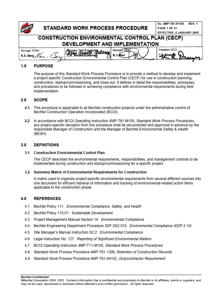 Standard Work Process Procedure Construction Environmental Control Plan ...