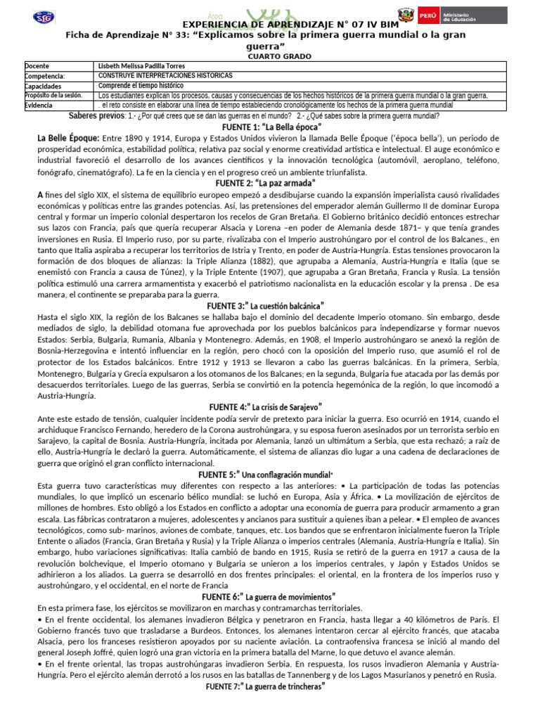Fuente de Lectura Sesion 33 de La EDA 07 4to Grado IV BIM | PDF