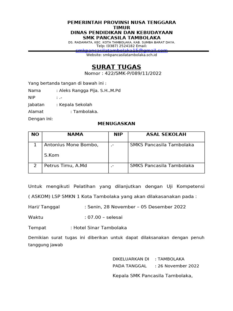 Surat Tugas Sekolah | PDF