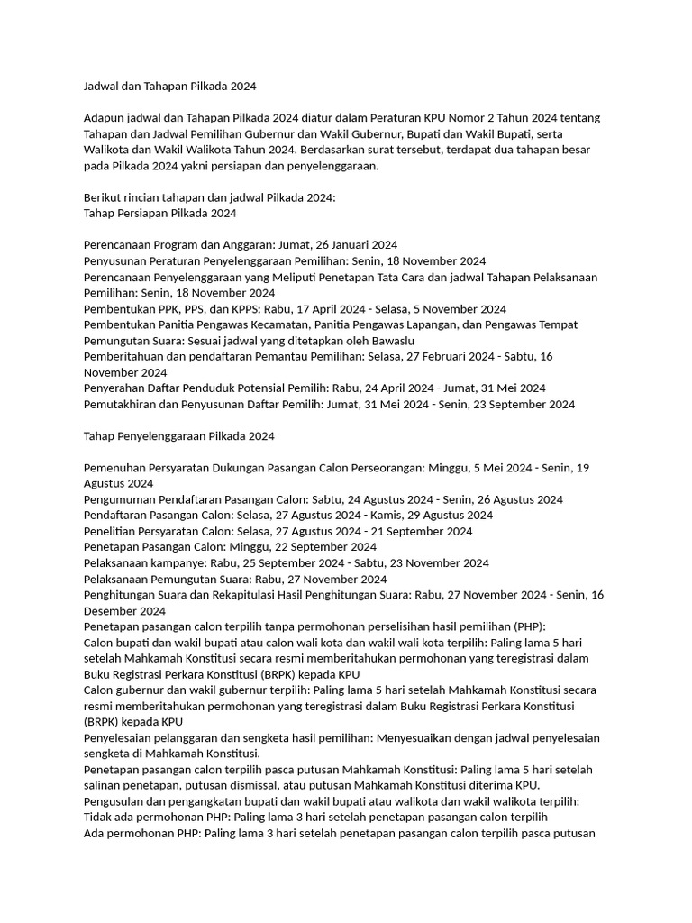 Jadwal Dan Tahapan Pilkada 2024 Pdf
