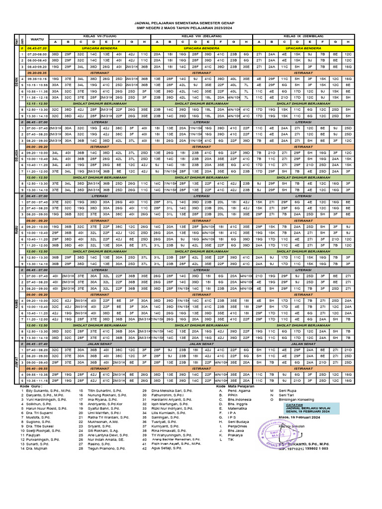 JADWAL PELAJARAN SEM-2 19224 | PDF