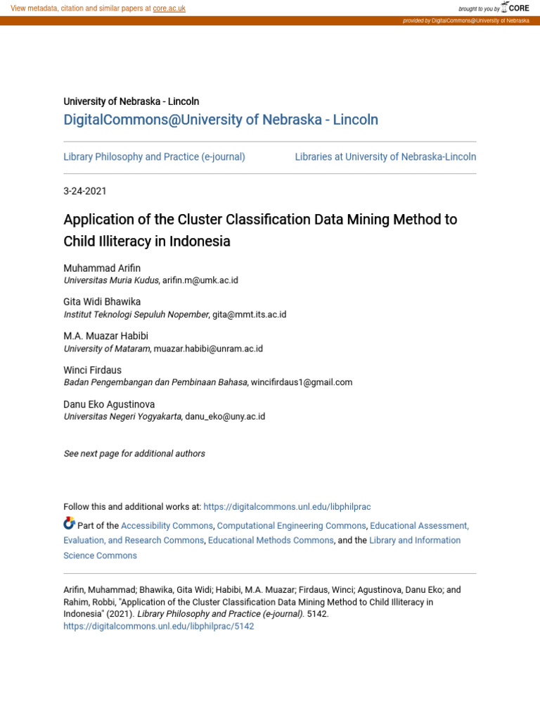 Paper Application of The Cluster Classification Data Mining Method | PDF