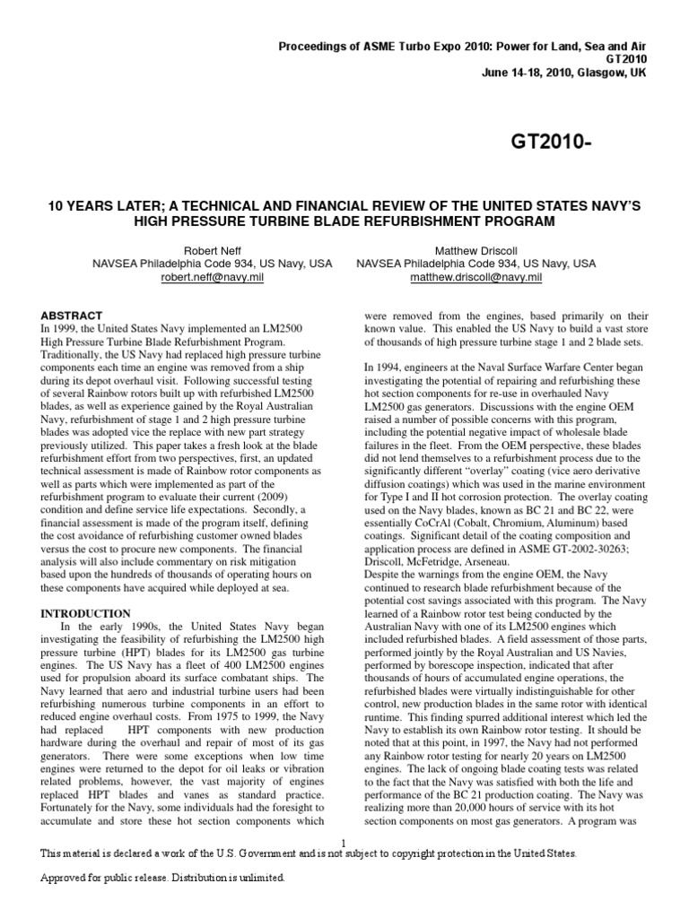Usn LM2500 Asme Paper GT2010-22811 61410 Jal | Download Free PDF ...