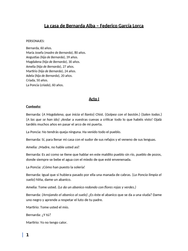 La Casa de Bernarda Alba (Fragmentos) | PDF