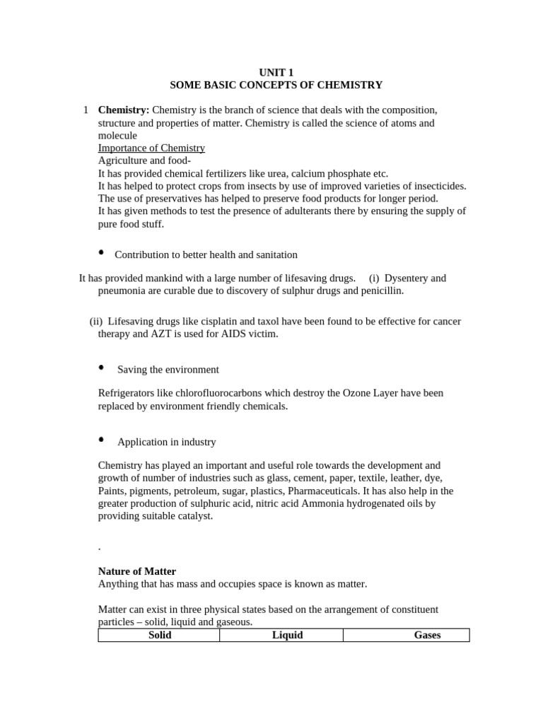 Unit 1 Some Basic Concepts In Chemistry Pdf