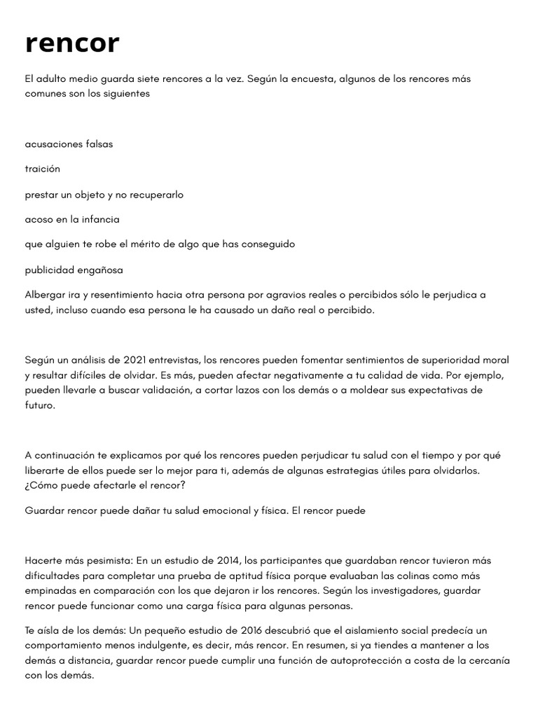 Rencor Todo Lo Que Debes Saber | PDF