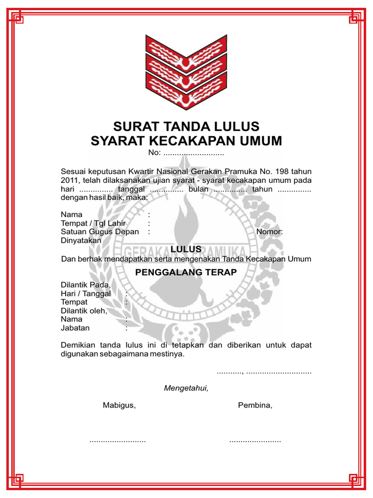 Surat Tanda Lulus Penggalang Terap | PDF