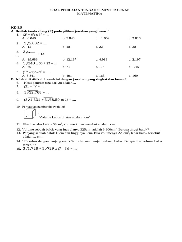 Soal Pts Matematika Kelas 5 Semester 2 | PDF
