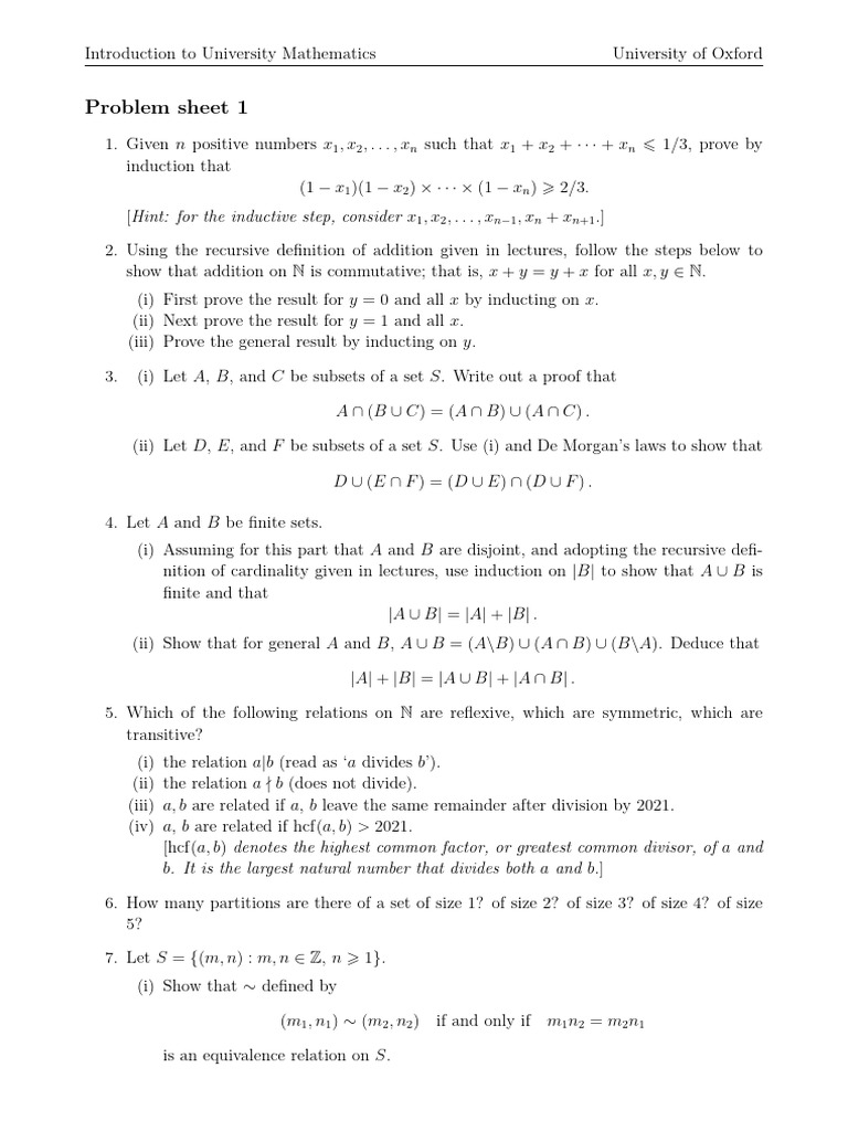 Sheet1 - Introduction To University Mathematics | PDF
