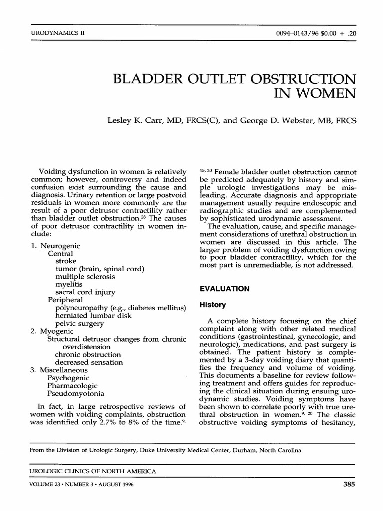 NO. Bladder Outlet Obstruction in Women. 1996 | PDF