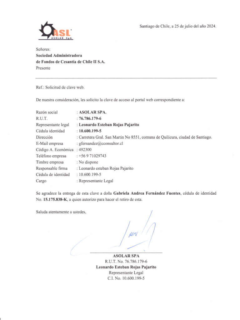 Carta Solicitud Clave AFC | PDF