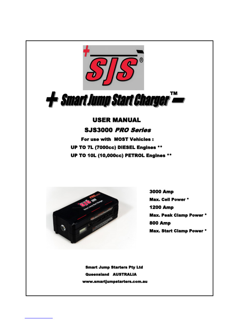 Smart Jump Start Charger sjs3000 Pro Series | PDF