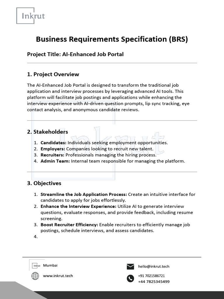 Business Requirements Specification (BRS) : Project Title: AI-Enhanced ...