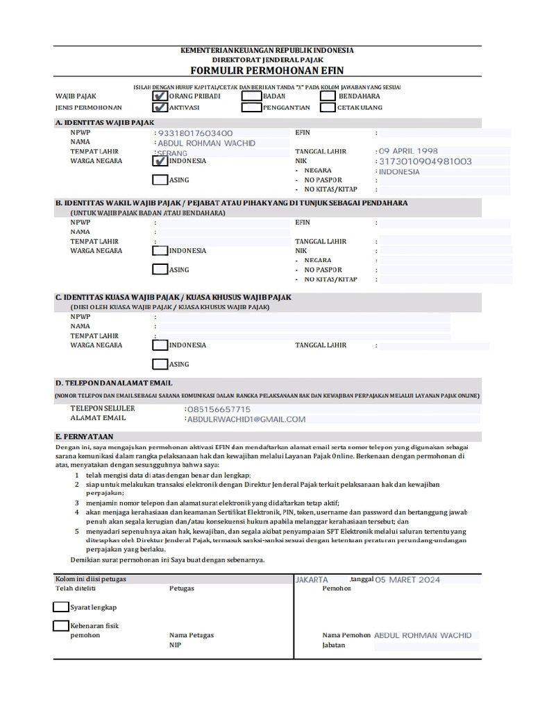 Form Permohonan EFIN (PDF Isian) | PDF