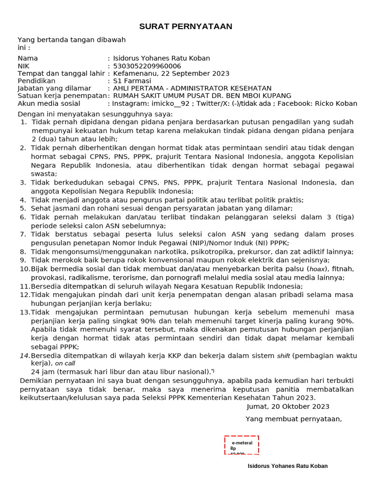 Lampiran V PPPK OK | PDF