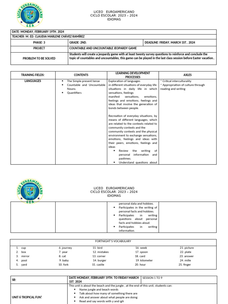 Lesson Plan 2 Prim Feb 19 To March 1 2024 | PDF