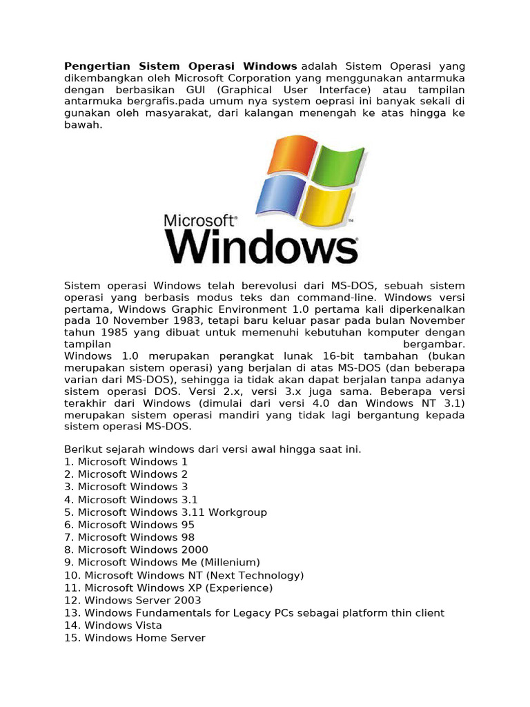 Pengertian Sistem Operasi Windows Adalah | PDF