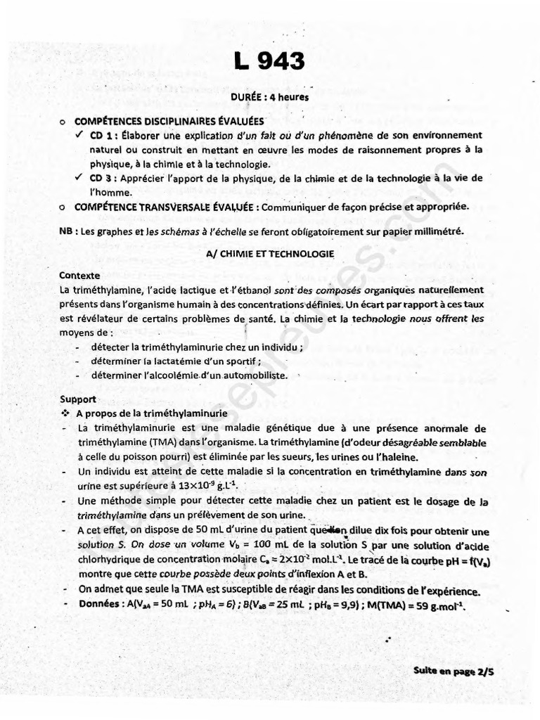 Epreuve Et Corrige Bac 2022 Pct Serie c | PDF