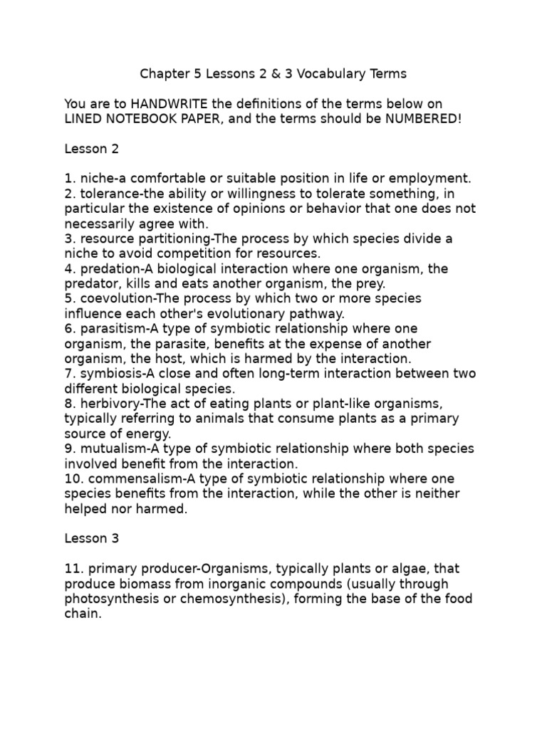 Ch. 5 Vocabulary Terms Lesson 2 - 3 | PDF