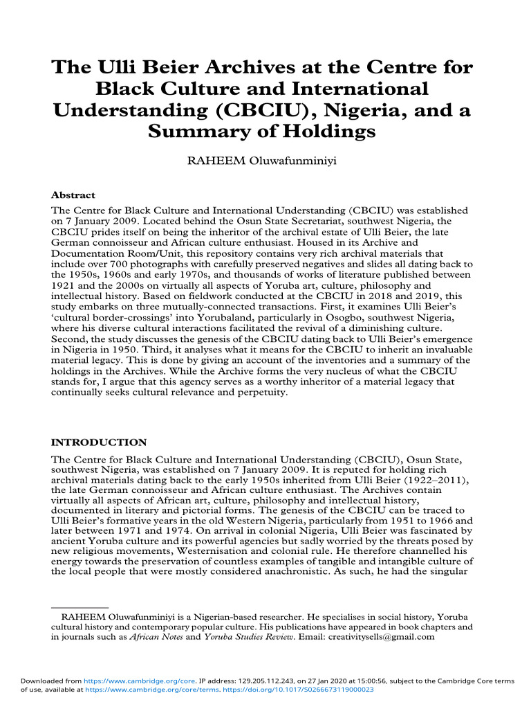 The Ulli Beier Archives at The Centre For Black Culture and ...