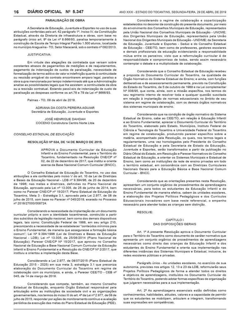RESOLUÇÃO CNE - #24-2019 - APROVA o Documento Curricular Da Educação ...