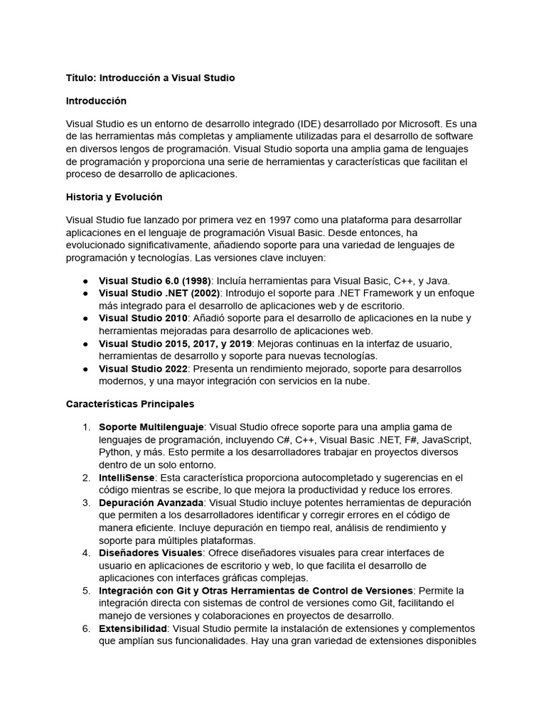 Introducción A Visual Studio | PDF