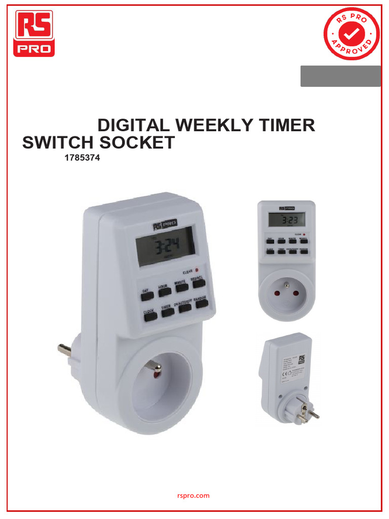 Rs Pro Digital Weekly Timer Switch Socket: Datasheet | PDF