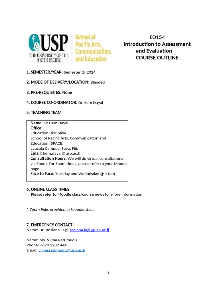 ED154 Course Outline 2024 | PDF