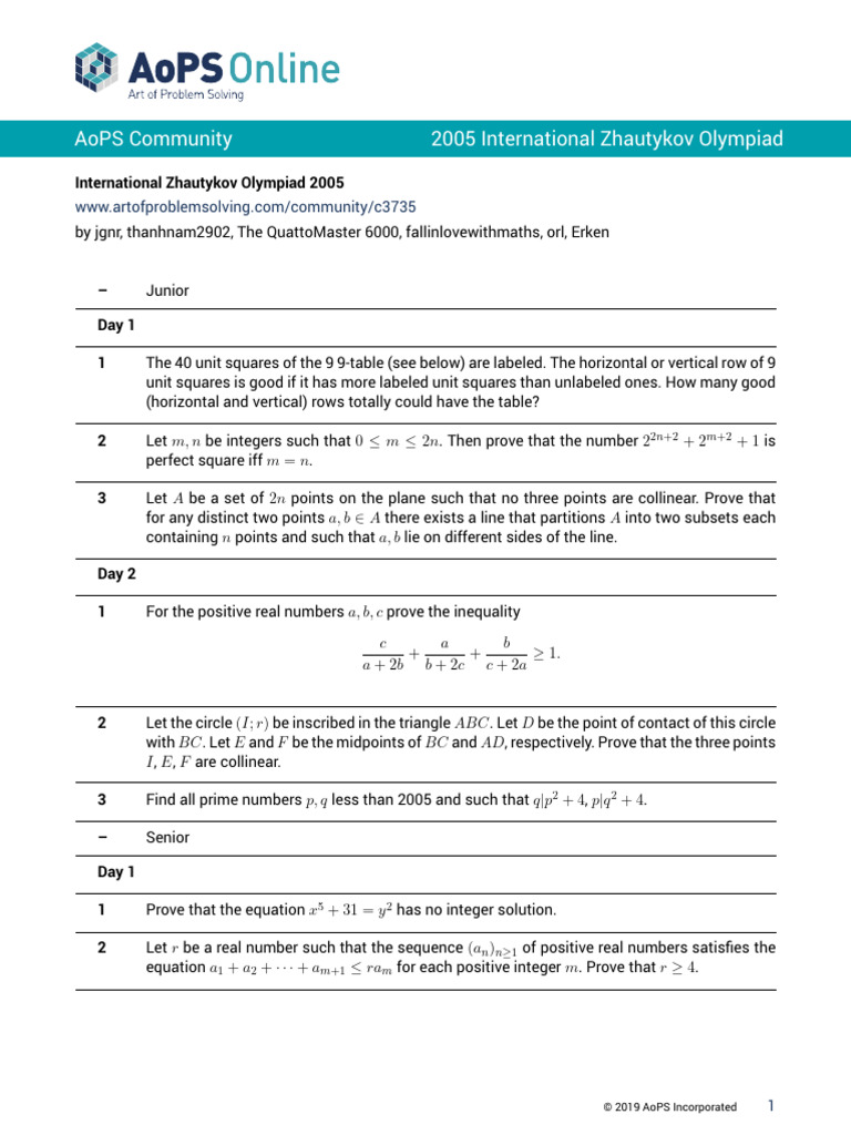 Aops Community 2005 International Zhautykov Olympiad | PDF