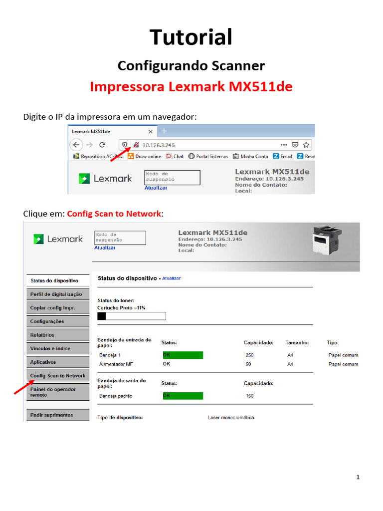 Tutorial - Configurando Scanner - Impressora Lexmark MX511de | PDF