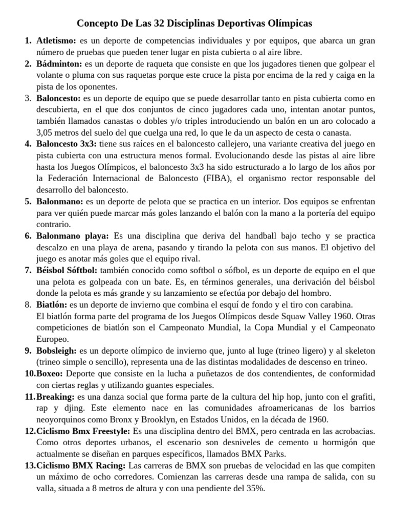 32 Disciplinas Deportivas Olímpicas | PDF | Gimnasia | Deportes
