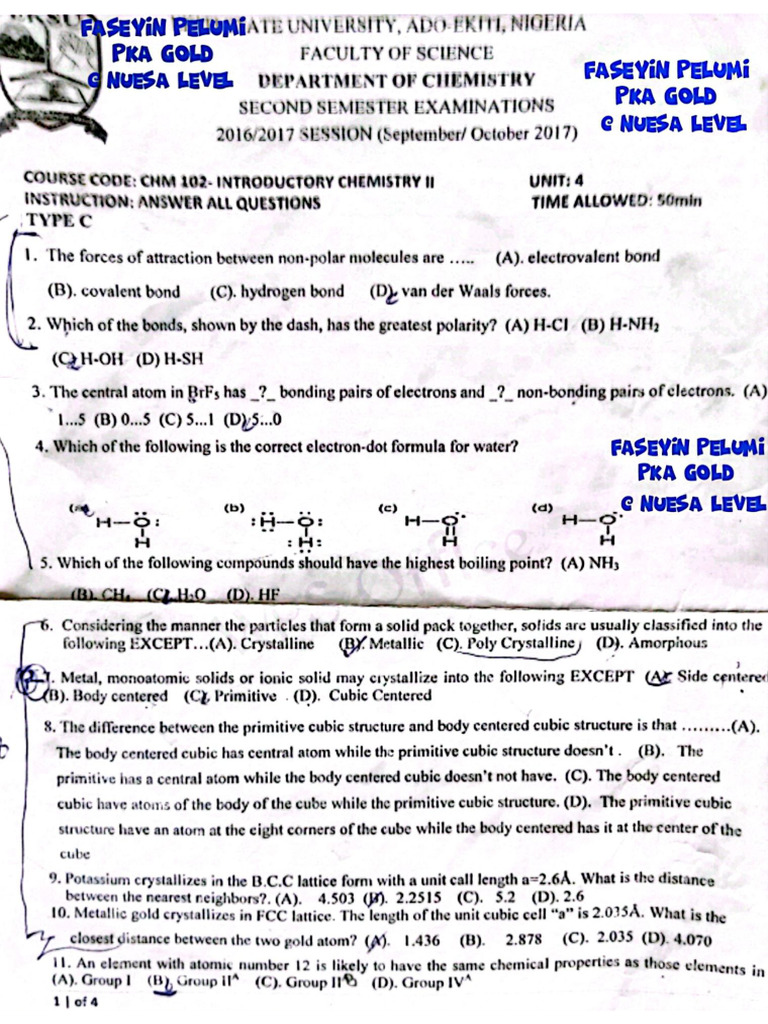 CHM 102 Past Questions | PDF