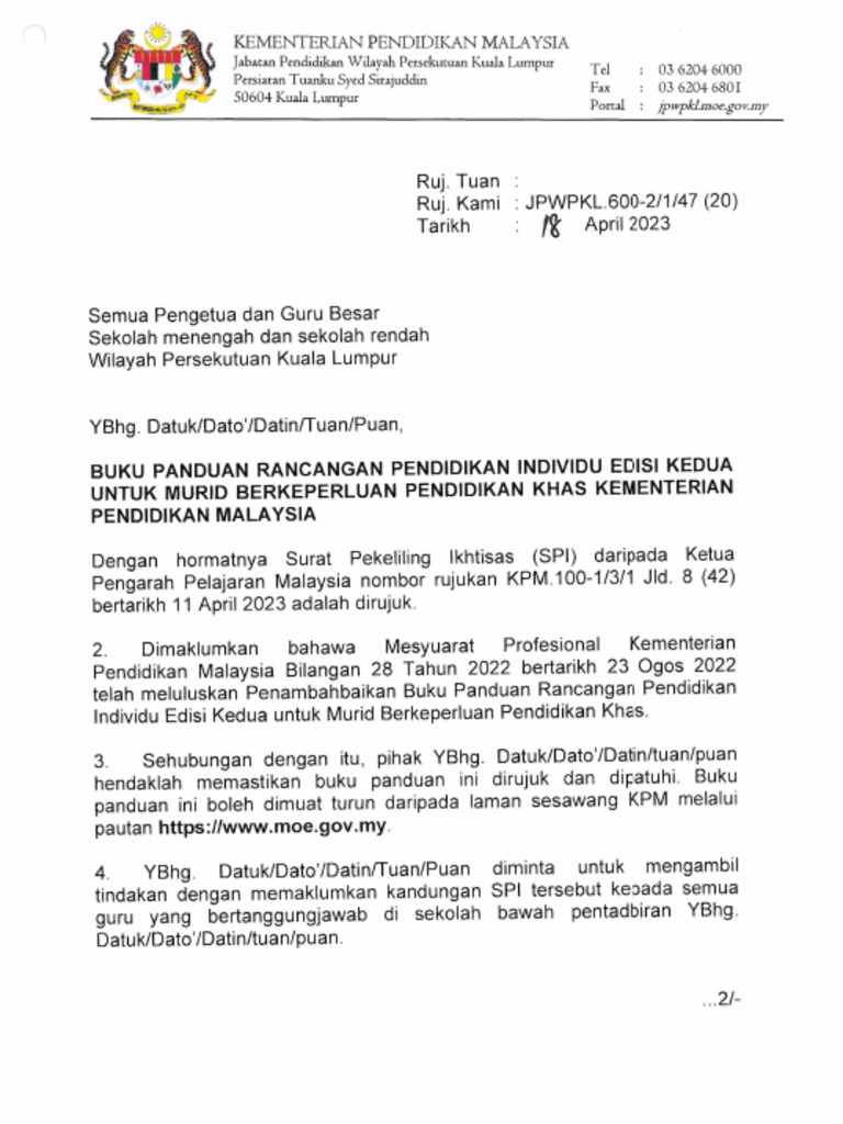 Buku Panduan Rancangan Pendidikan Individu Edisi Kedua Untuk Murid ...