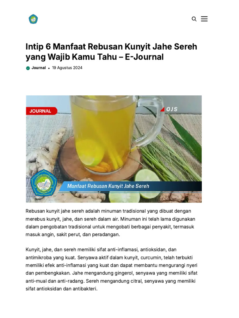 Intip 6 Manfaat Rebusan Kunyit Jahe Sereh Yang Wajib Kamu Tahu - E-Journal | PDF