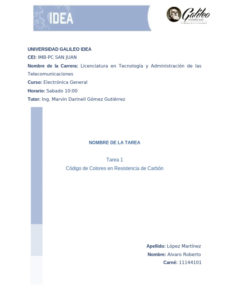 Alvaro - Lopez - 11144101 - Tarea 1 Electronica General | PDF