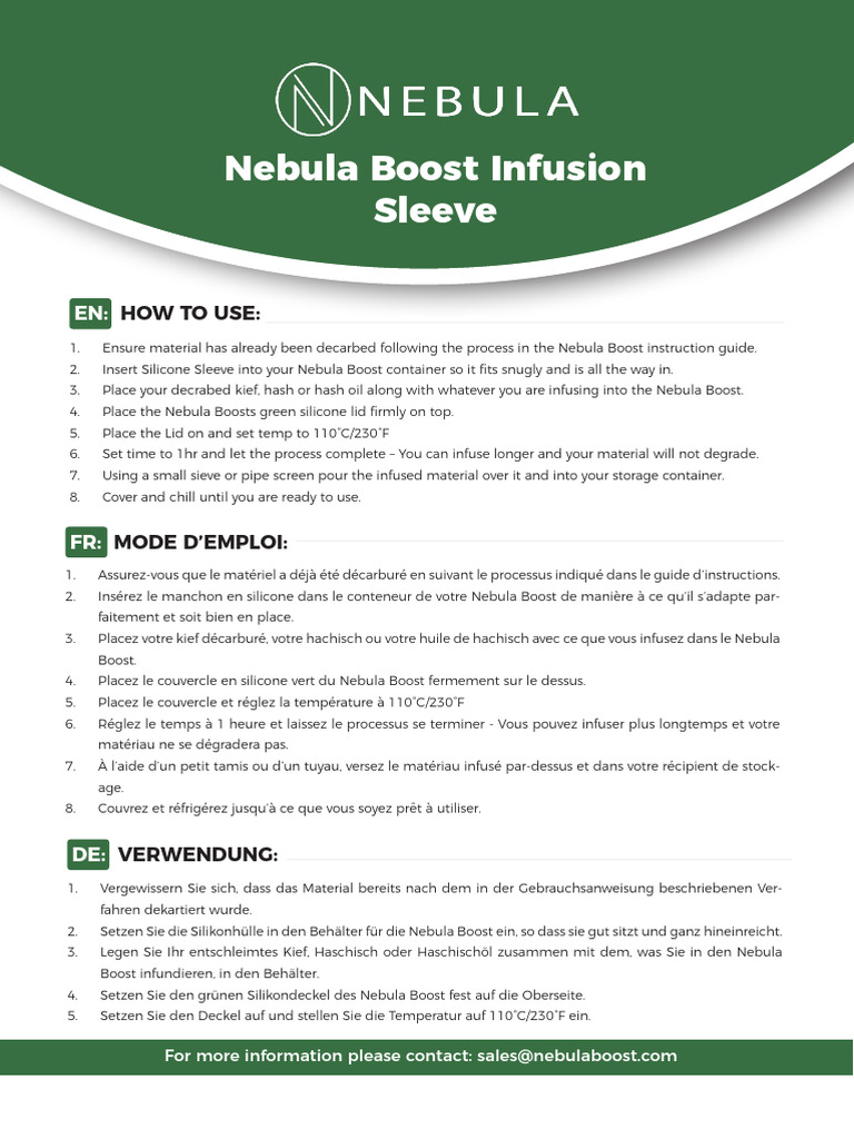 Nebula Boost Infusion Sleeve Instructions | PDF